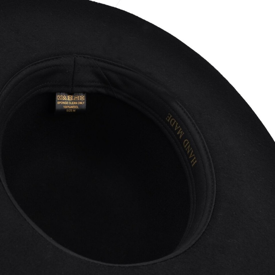 Wide Brim Bolero Fedora Hat – Black 100% Wool Felt Round Crown Stiff ...
