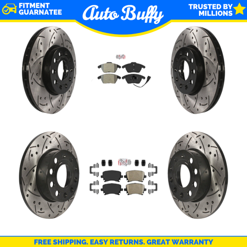 Front Rear Integrally Molded Pad Drill Slot Disc Rotor Kit For ...