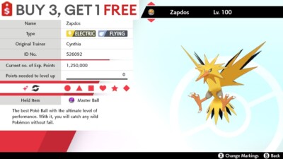Shiny Zapdos (Normal) Legendary Pokemon Sword and Shield Perfect IV ...