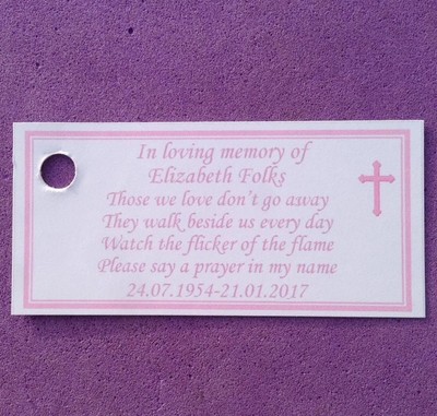 25 x Personalised Memorial, candle Favour Tags, Lables, In Loving ...