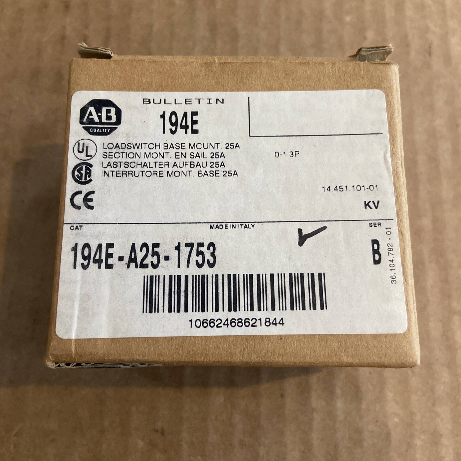 Allen Bradley 194E-A25-1753 /B IEC Load Disconnect Switch, 3P 25A, 600 ...