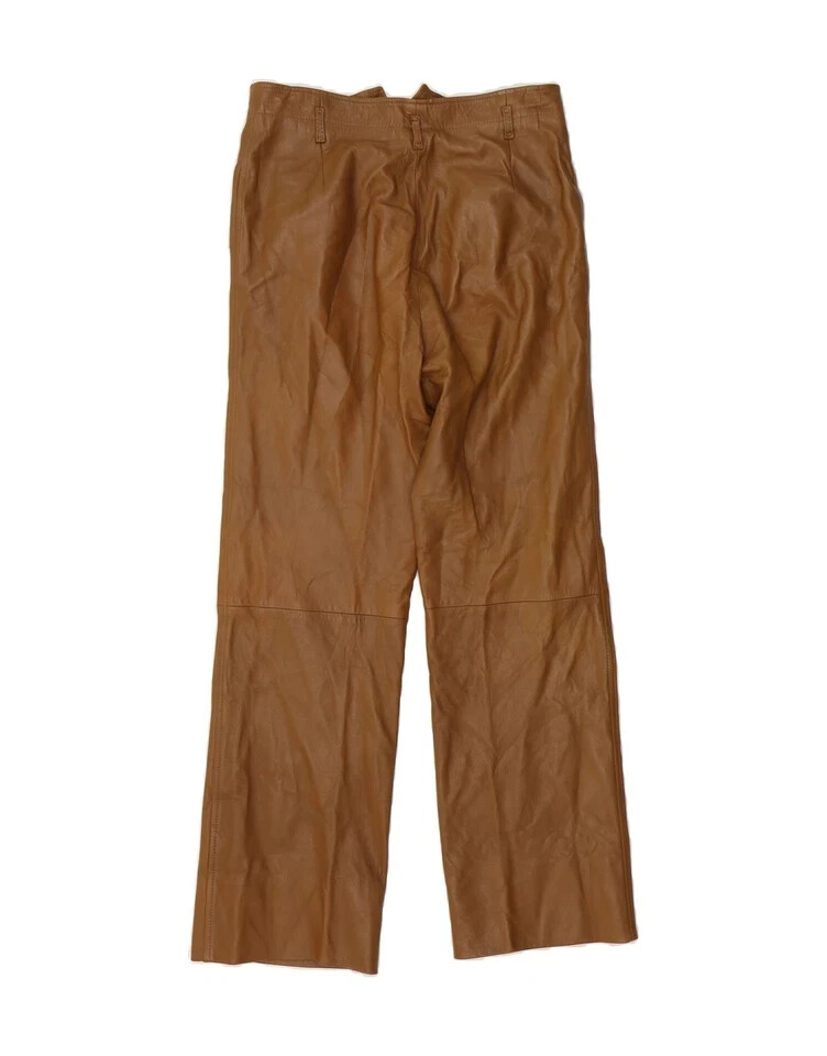 W32 L32 34 Tan Leather Trousers not jeans pleats jetted pockets brown ...