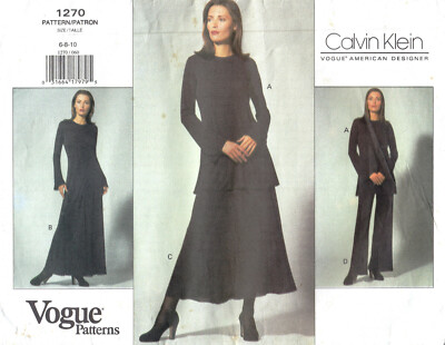 Vogue 1270 uncut 90s Calvin Klein pattern sz 6-8-10 dress top wide ...