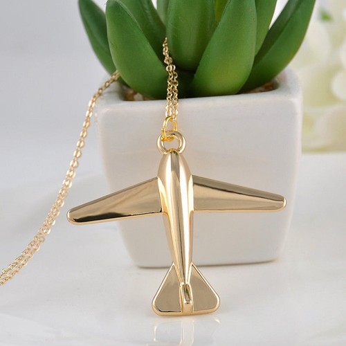 NEW Aeroplane Plane Pendant Airplane Charm Gold Necklace Chain Women ...