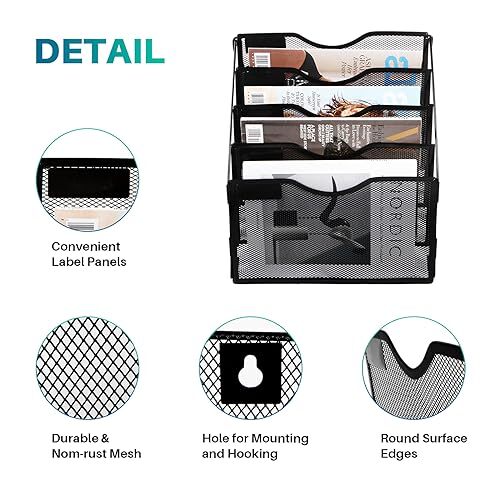 5 Pocket Wall File Holder Mesh Hanging File Folder Organizer Detachable ...