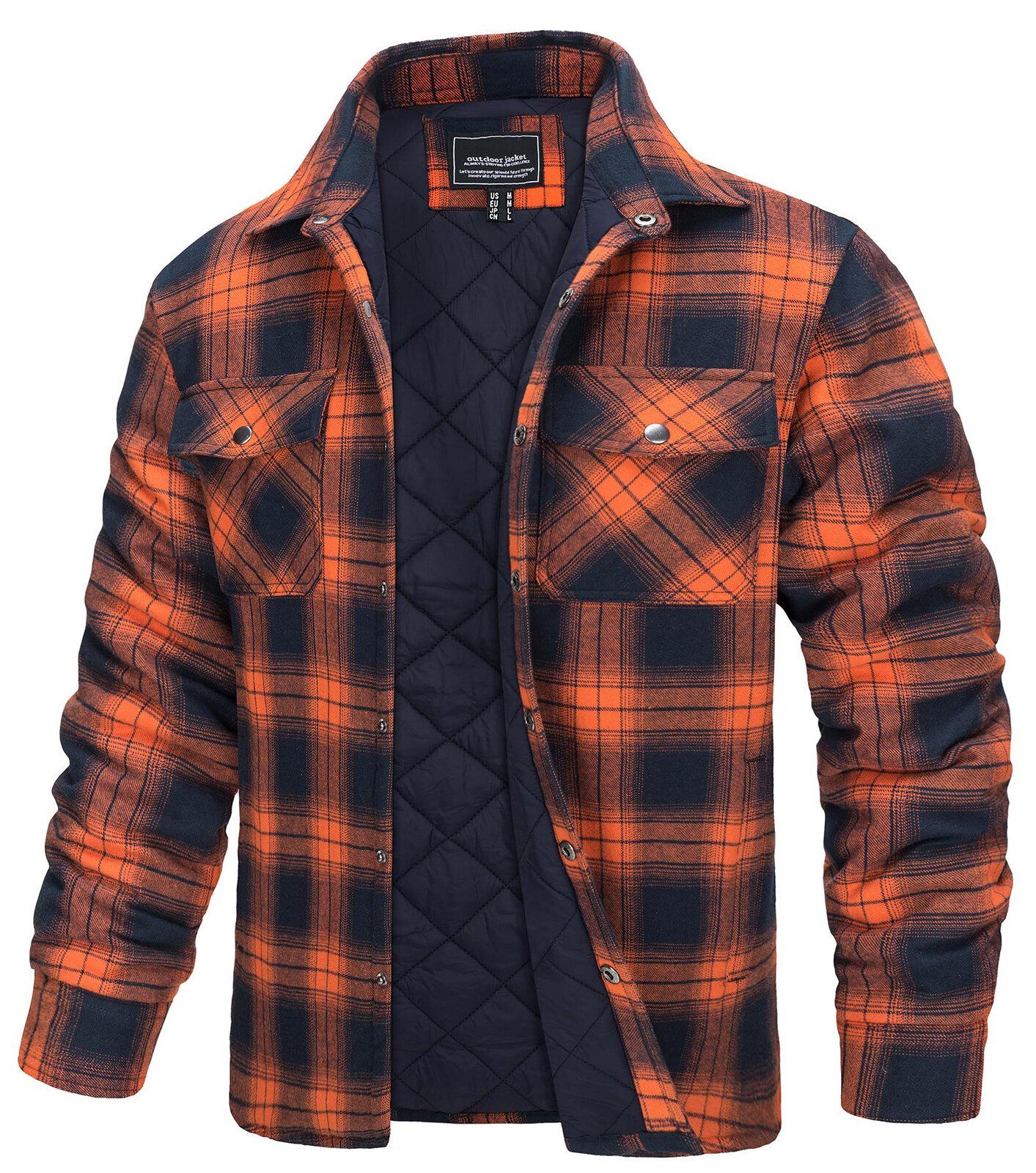 Mens Flannel Shirt Jacket Quilted Lined Long Sleeve Coat Button Down ...