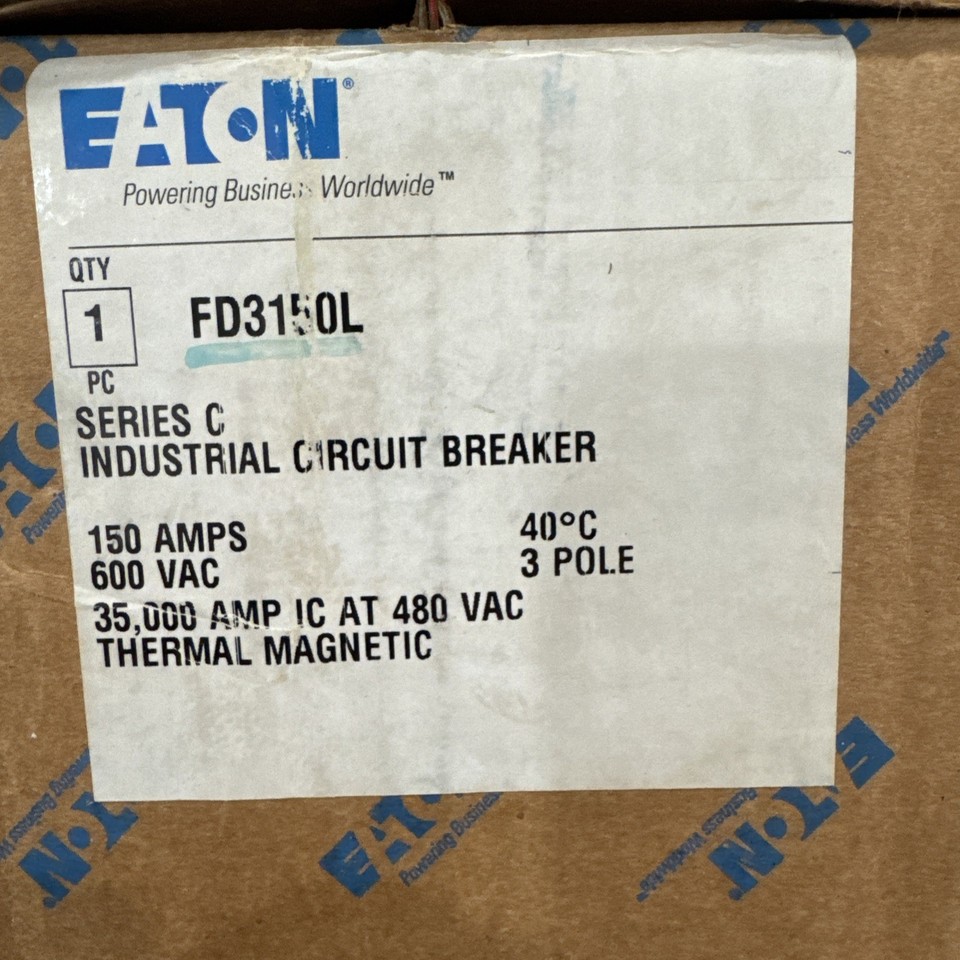 New Circuit Breakers EATON FD3150L CIRCUIT BREAKER 3P 150A 600V FD 35K ...