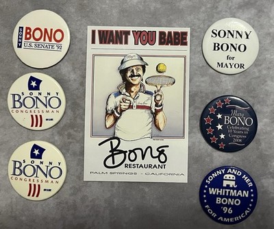 SONNY BONO Mayor CONGRESSMAN Senate Restaurant POSTCARD Pins Mary Bono ...