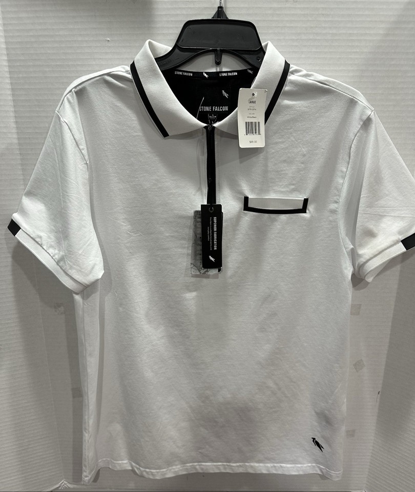 NWT Men’s Stone Falcon White & Black Polo Golf Casual Activewear 1/4 ...
