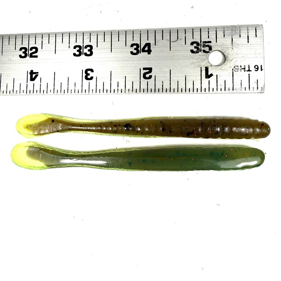 25 Hand Poured 4” Fat Mini Plastic Worms. “Green Pumpkin Glow” | eBay