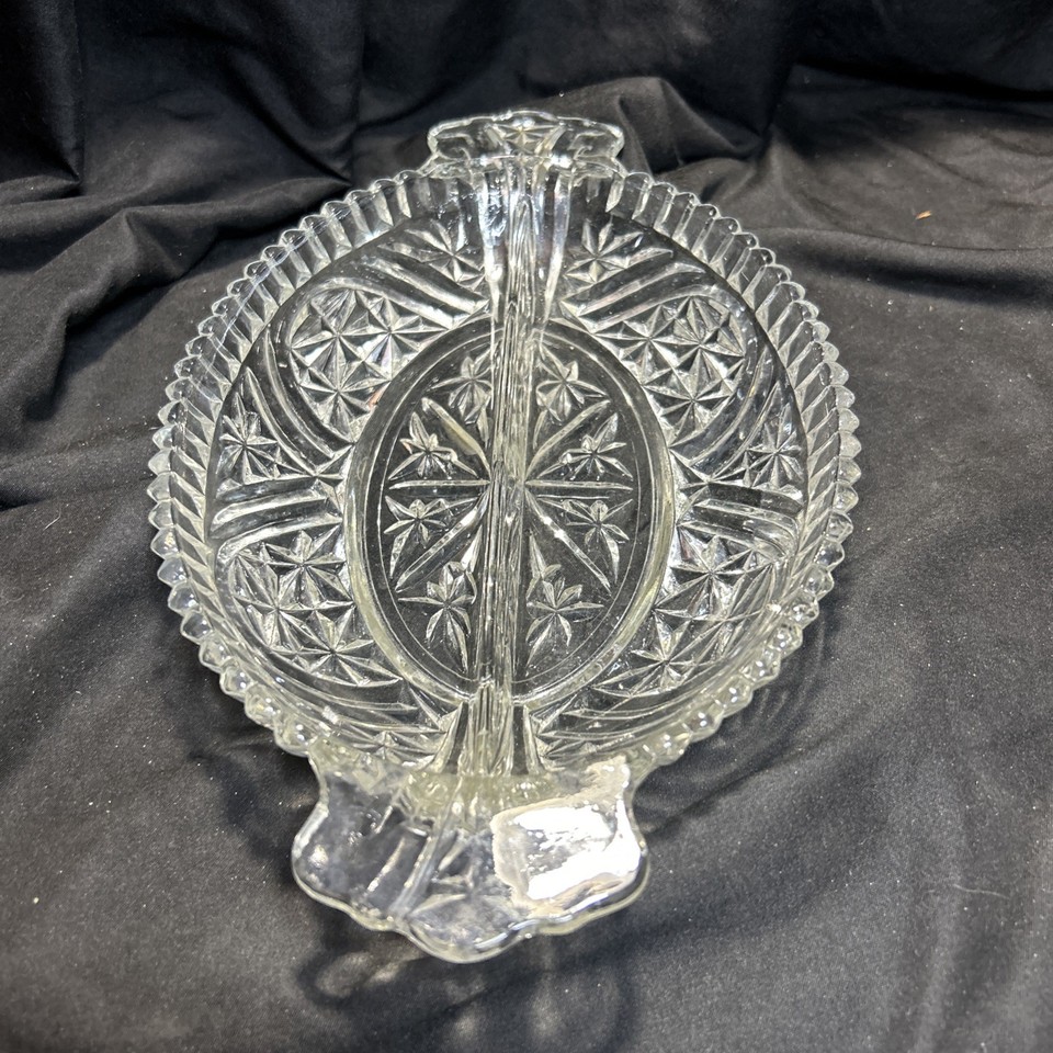 VTG Oval Half Split Clear Cut Glass Serving Dish Platter Bowl 10.5" X 6 ...