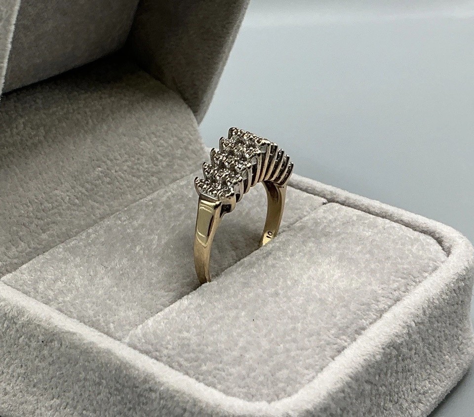 9ct Gold diamond pyramid style Ring - 375 Hallmarked Size J 1/2 | eBay UK