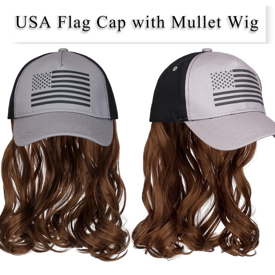 USA Flag Mullet Cap with Synthetic Hair 80s Men Baseball Hat Wig Merica ...