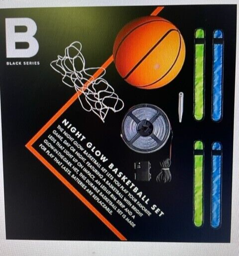 BLACK SERIES~ Night Glow Basketball Set w/ LED Light-Up Ball Net and ...