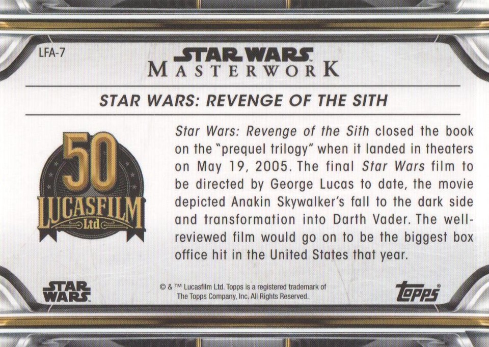 2021 Star Wars Masterwork Lucasfilm 50th Anniversary #LFA7 Revenge of ...