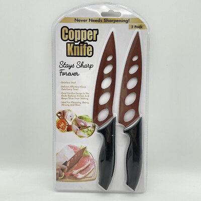 Copper Knife 2 pack, Stainless Steel Copper Coating Stays Sharp Forever ...