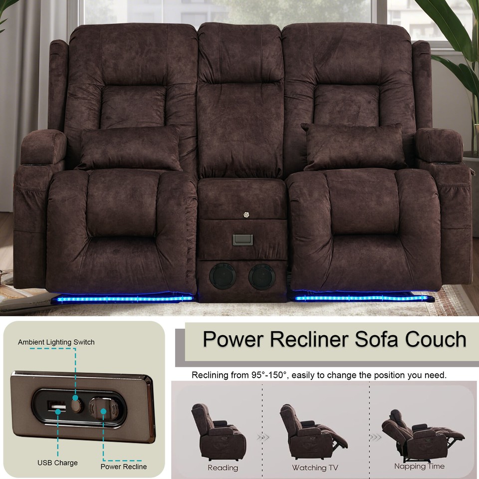 Power Home Theater Seating Recliner Loveseat Sofa w/Massage,Bluetooth ...