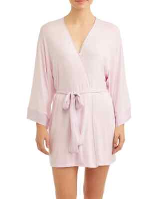 Josie Natori Satin Details Short Wrap Robe, Pink, Medium | eBay