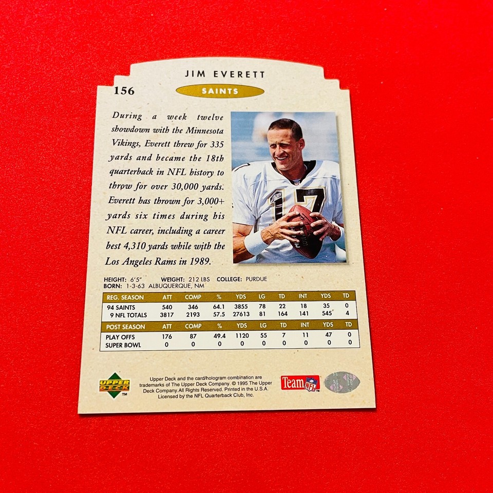 Jim Everett .. New Orleans Saints .. 1995 SP Championship Die-Cuts Card ...