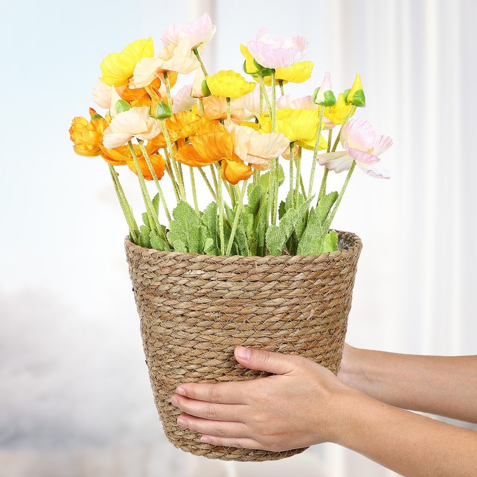 Woven Plant Pot Rustic Straw Woven Flower Basket Plant Container ...