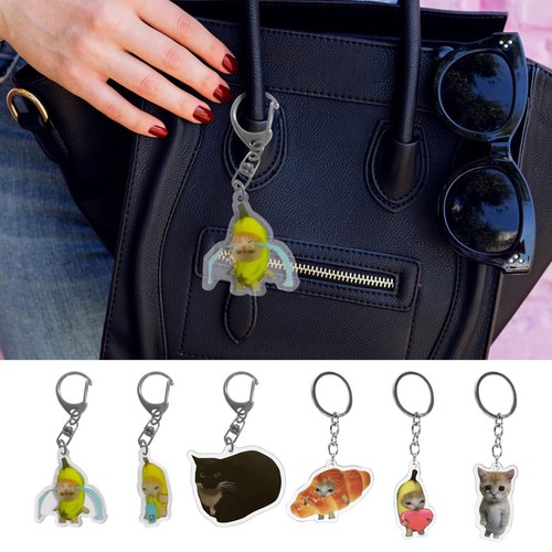 Banana Cat Key Chain Happy Cat Cute Funny Key Pendants Key Chain ...
