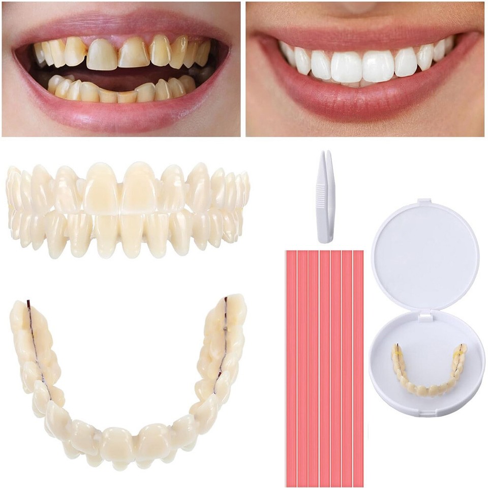2Set Dentures Fake Teeth DIY Kit Top and Bottom Denture Temporary Fake ...