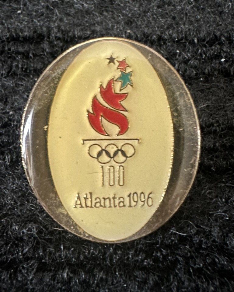 1996 Atlanta Olympic Games Hat Vest Lapel Pin Torch Flame Logo Oval ...