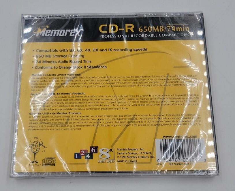 Memorex CD-R 650MB 74min Professional Recordable Compact Disc, Gold New ...