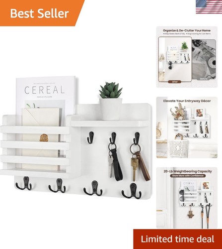 Rustic Farmhouse Mail Holder and Key Rack with Floating Shelf - Natural ...