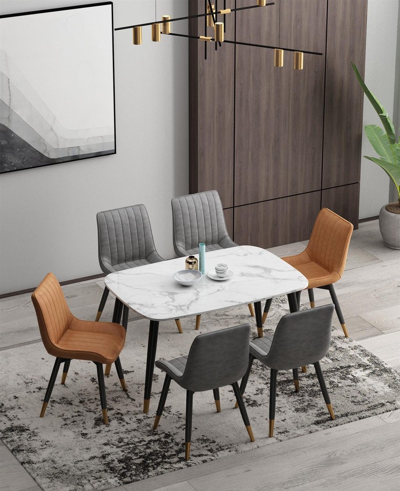 Alexander Dining Table and Four Grey Dining Chairs Set White/Black Marble Table | eBay