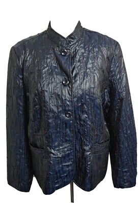 ELCC Jacket Woman’s Size XL Navy Blue Black Shiny Button Up Blazer | eBay