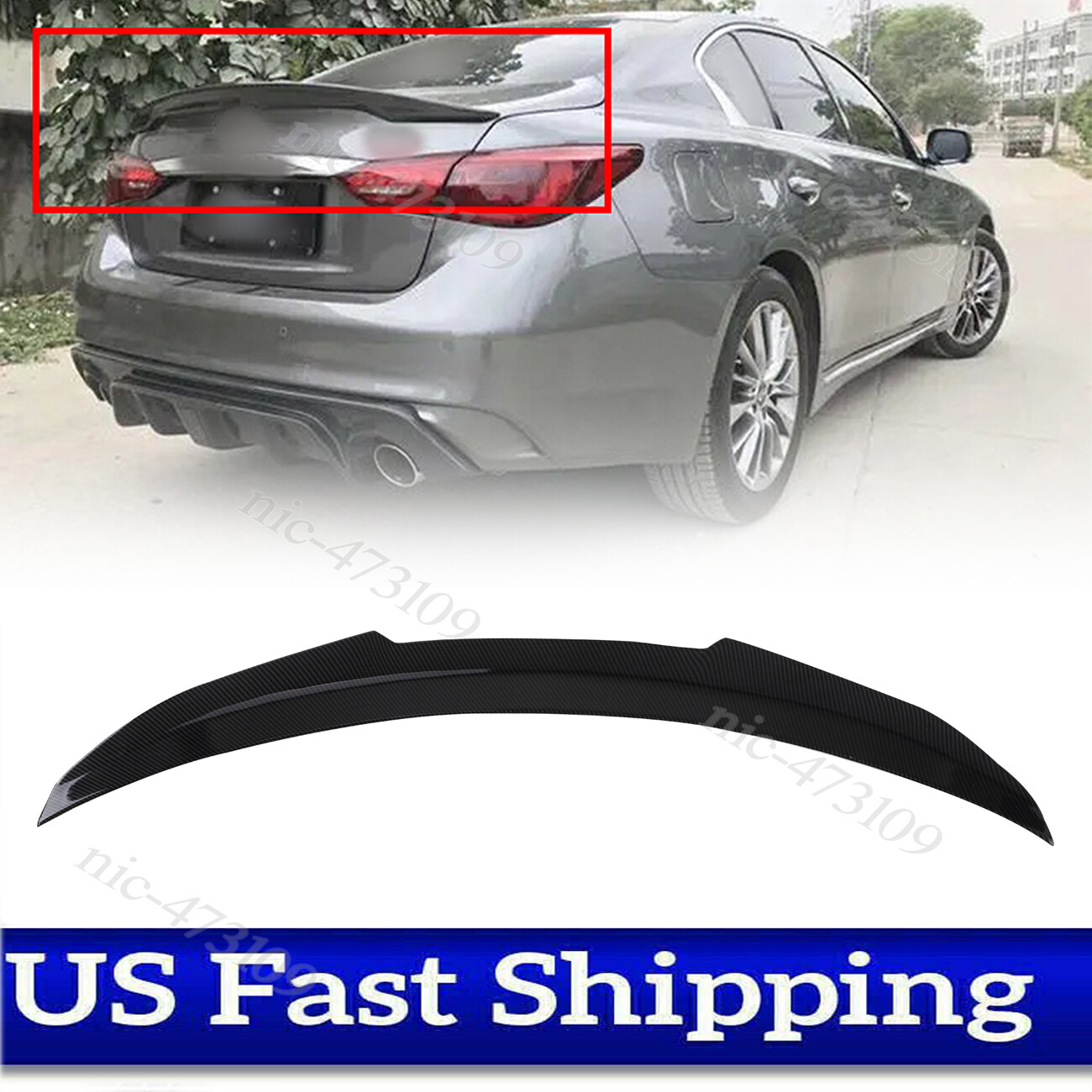 Rear Trunk Spoiler Wing Carbon Color For 2014-2022 Infiniti Q50 JDM PSM ...