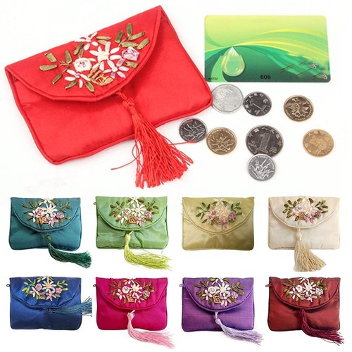 Embroidered Flower Coin Purse Ethnic Style Jewelry Bag Women Tassels ...