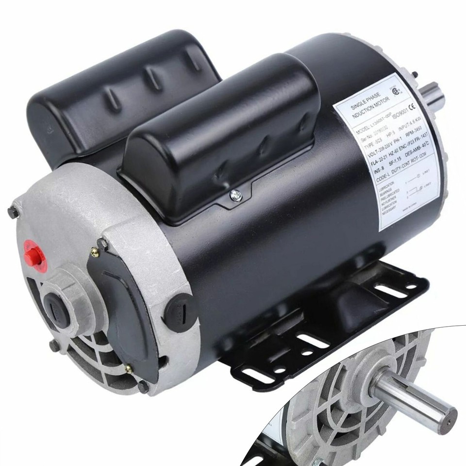5 HP Air Compressor Duty Electric Motor Single Phase 3450 RPM with 7/8 ...