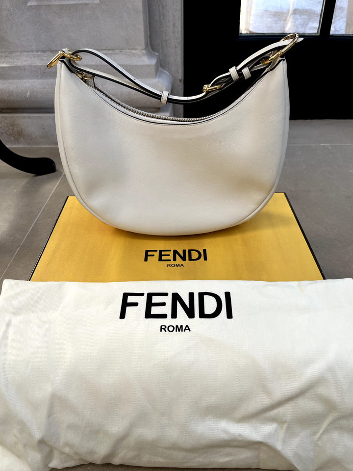 Fendi Fendigraphy White Shoulder Bag in Calf Leather Small Matte ...