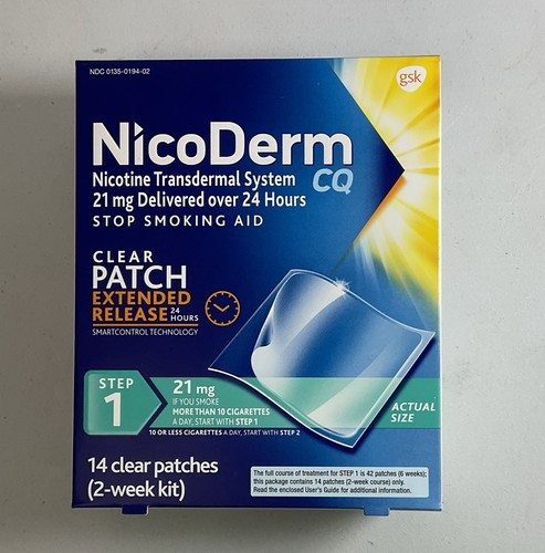 NicoDerm CQ Step 1 - Two Week Kit With 14 Patches - 21 mg - Exp 08/2027 ...