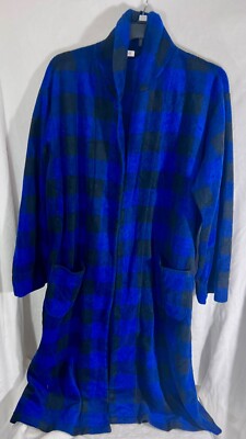 Izod Mens Blue Black Checkered Robe Fleece With Belt Pockets One Size ...