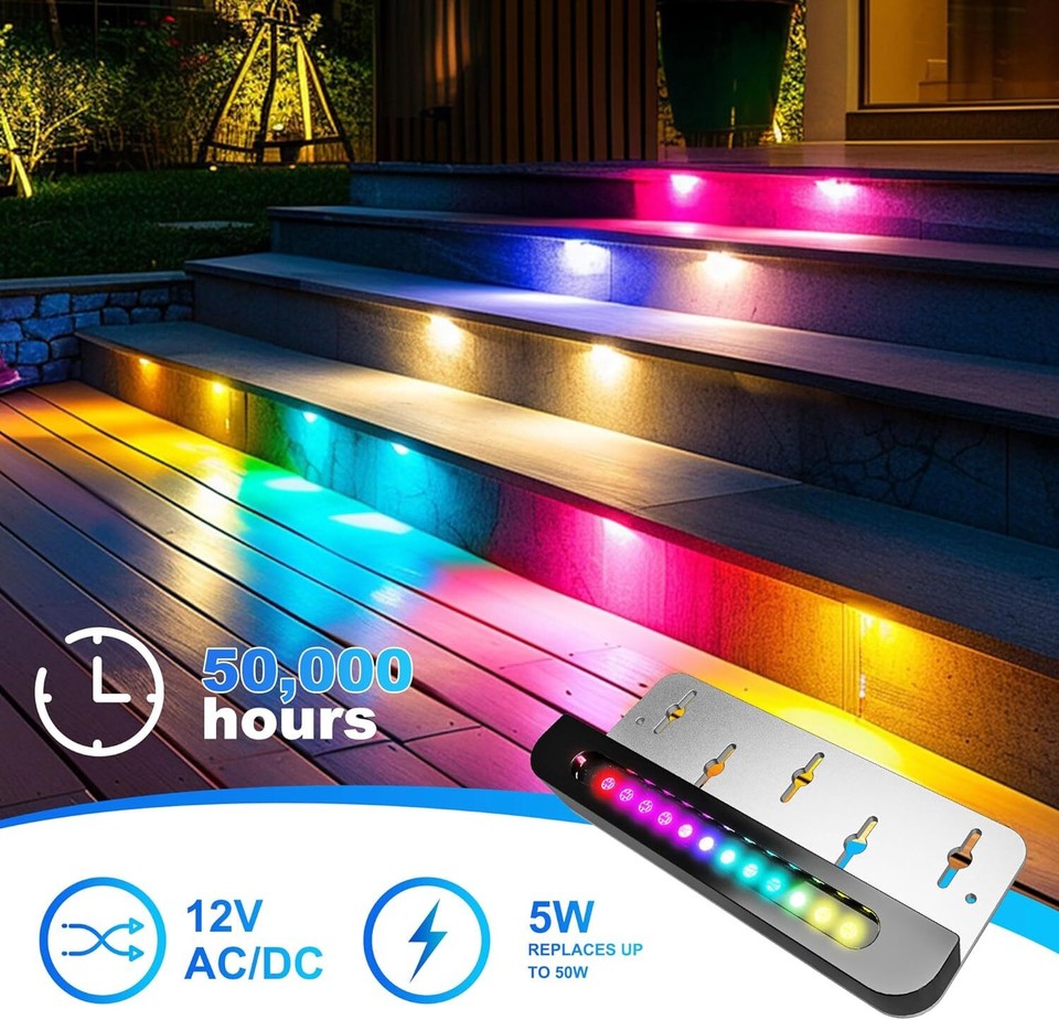 8PCS 7'' RGB LED Step Lights for Steps Sidewalk Wall Lights RGB Color ...