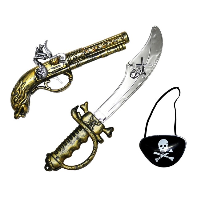 Captain Jack 3pc Toy Plastic Pirate Set Fancy Dress Cutlass Sword Eye ...