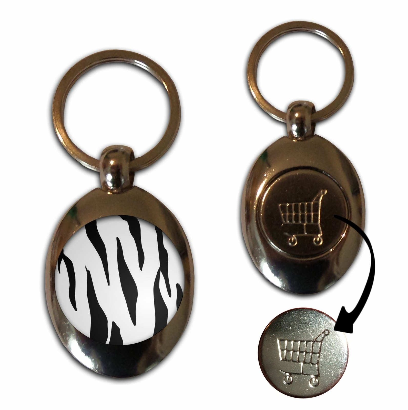 Zebra Print Shopping Trolley £1/€1 Coin Key Ring (43mm x 32mm) | eBay