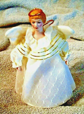 AVON Victorian Angel Tree Topper / Ornament Porcelain Face Lace Padded ...