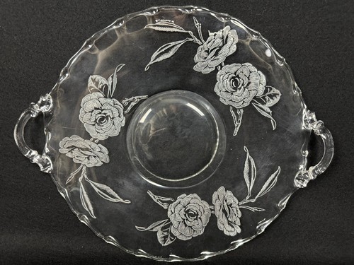 Fostoria Camellia Etched Rose Pattern Cake Plate Serving Tray Handled ...