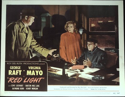 Red Light Lobby Card #5 1949 Barton MacLane shows Raft & Mayo the gun ...