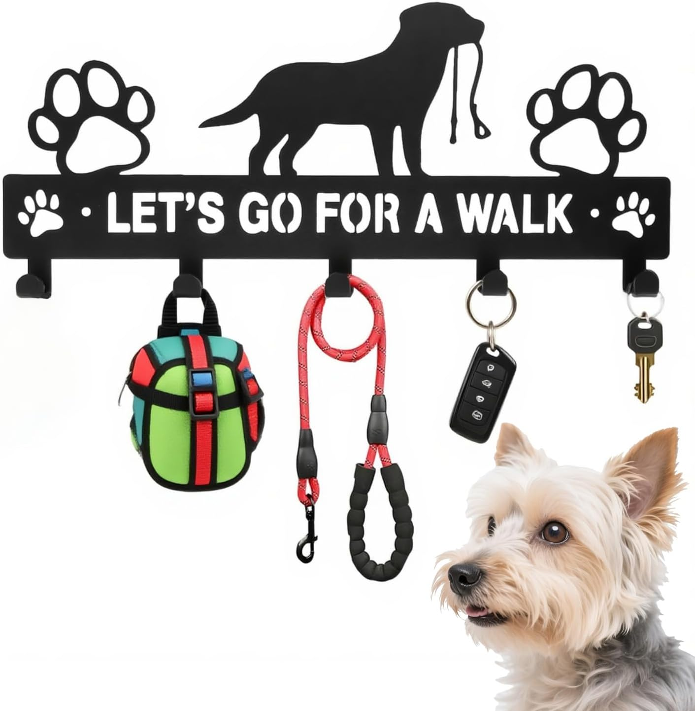 11 Inch 5-Hooks Heavy Duty Metal Dog Leash Holder for Wall - 1.5mm ...