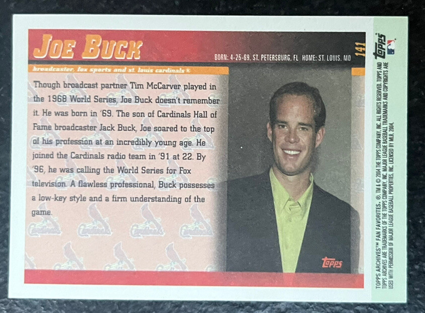 JOE BUCK 2004 Topps All-Time Fan Favorites #141 Baseball Card AUTO ...