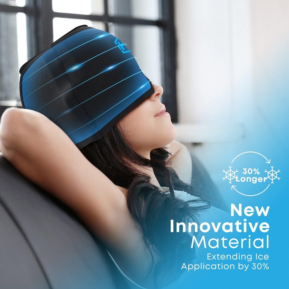Migraine Relief Cap, Upgraded Odorless Gel Migraine Ice Head Wrap Cold ...