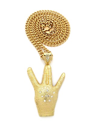 NEW WEST SIDE HAND SIGN PENDANT &6mm/36" CUBAN CHAIN HIP HOP NECKLACE ...