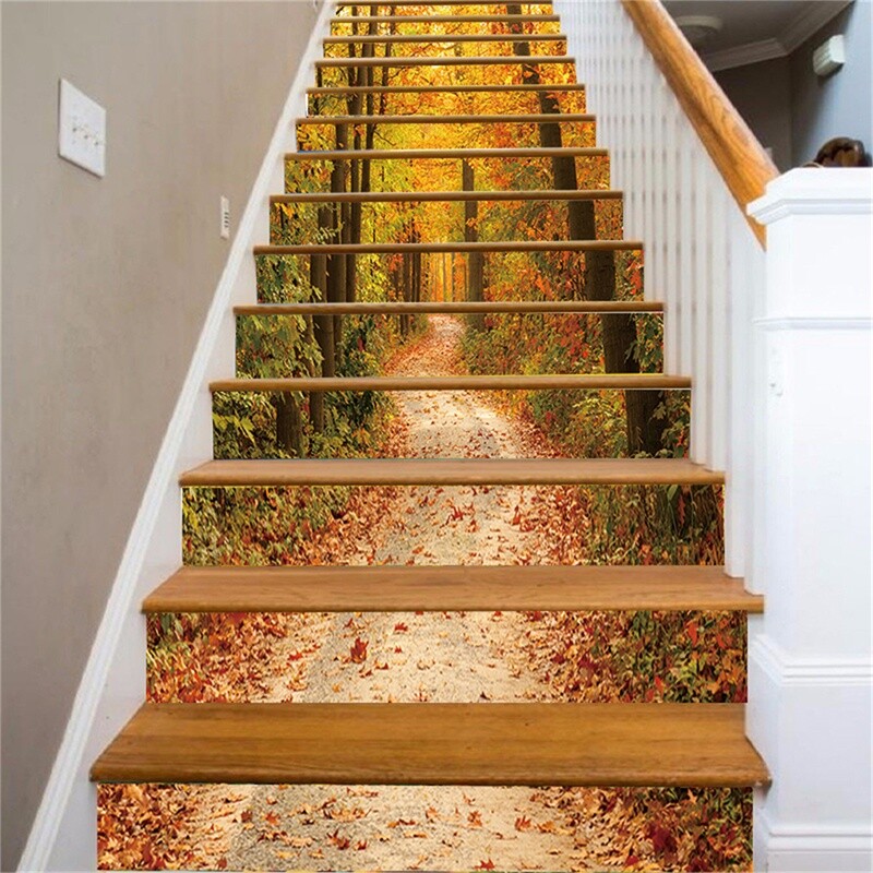 3D Maple Trees Self-Adhesive Stair Riser Sticker Decal for Home 39.37 ...