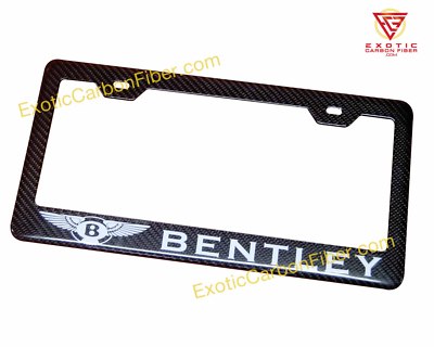 Bentley Logo and White Text Real Carbon Fiber license Plate Frame *Top ...