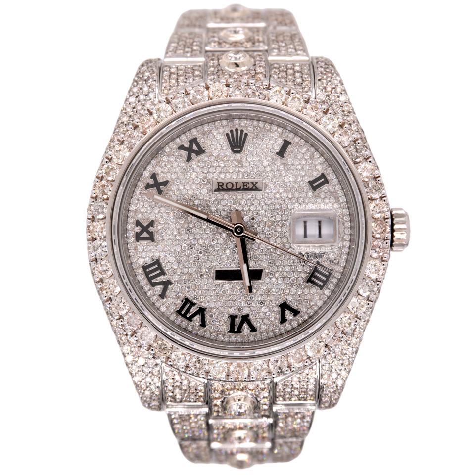 Rolex Datejust 41mm Men's Steel Watch Iced Out 25ct Genuine Diamonds ...